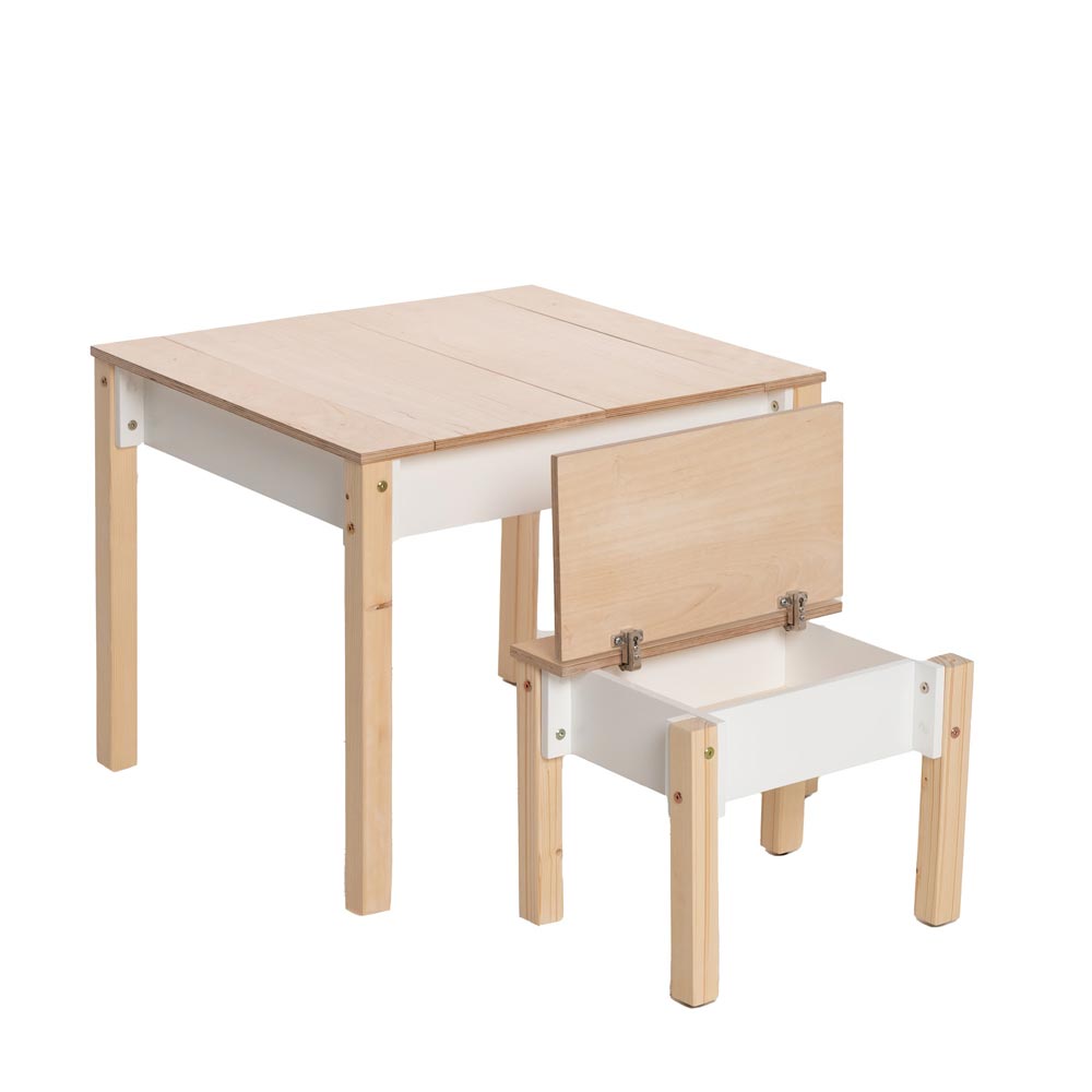 Smartes Sitzset Kinder | Tisch & Hocker mit Stauraum, platzsparend